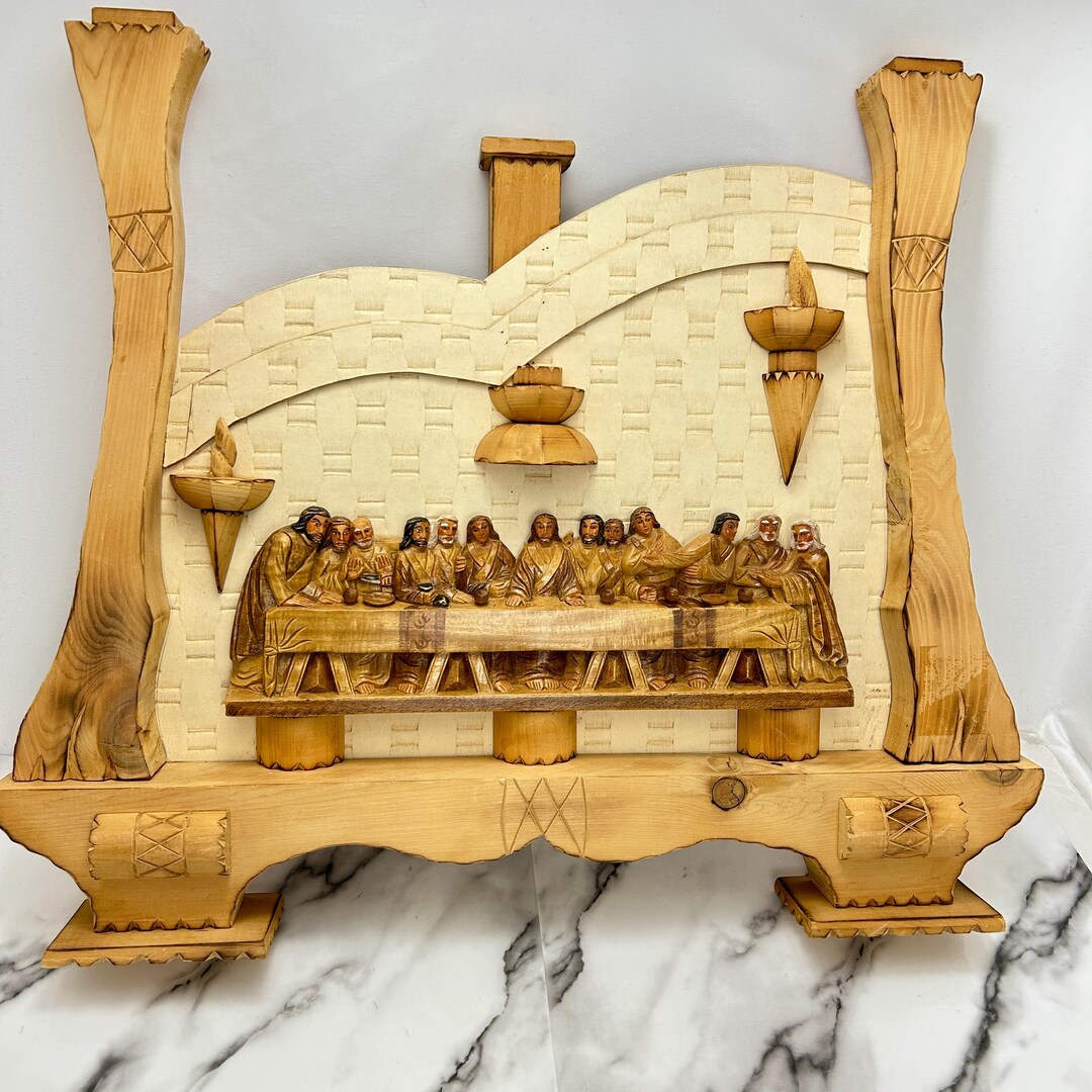 Handcarved Wood Last Supper Depiction: Freestanding Religious Art - Etsy