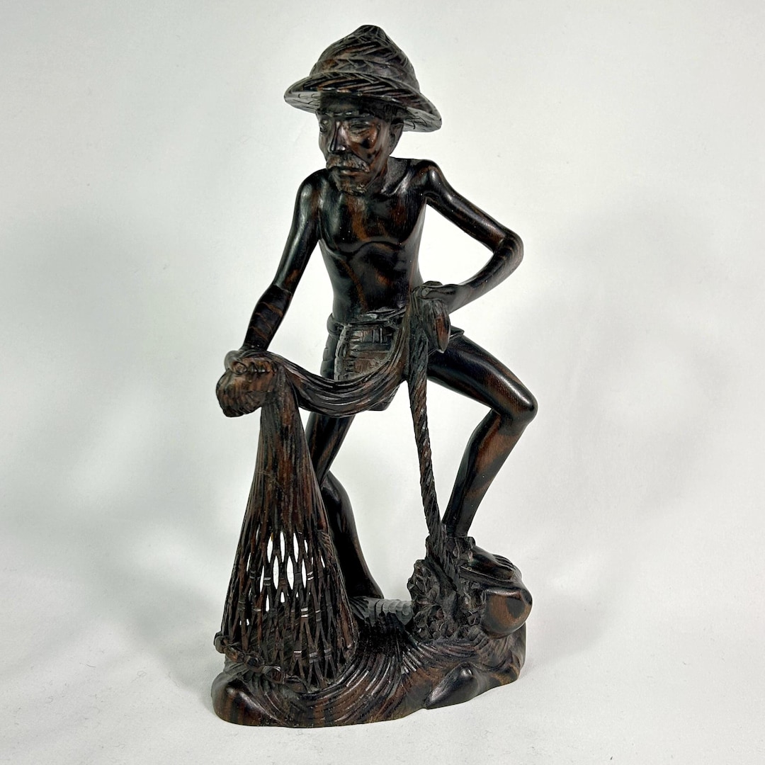 Hand Carved Ebony Fisherman Sculpture: Balinese Folk Art - Etsy