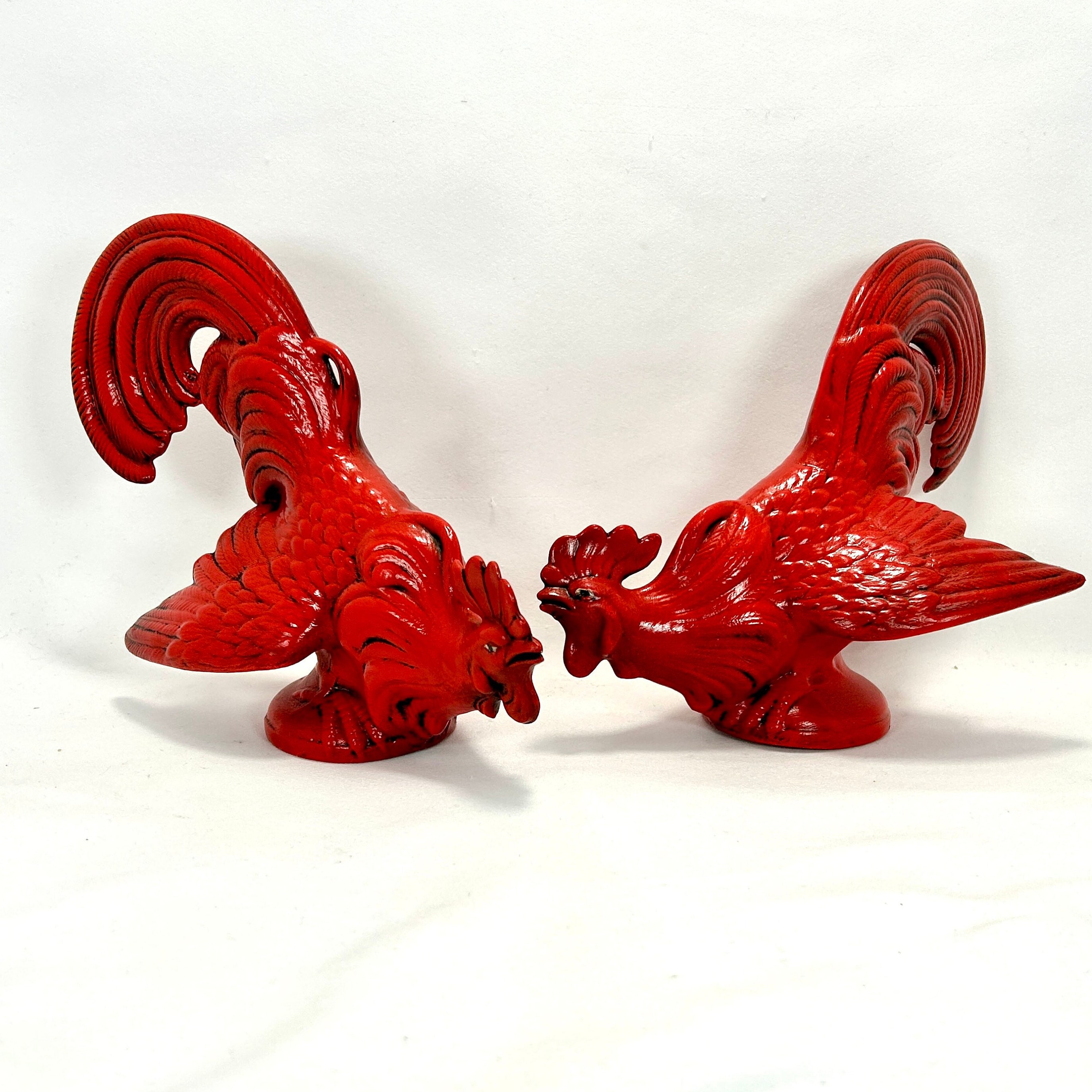 Two Vintage Red Ceramic Roosters Hand Painted and Glazed Circa 50s as ...