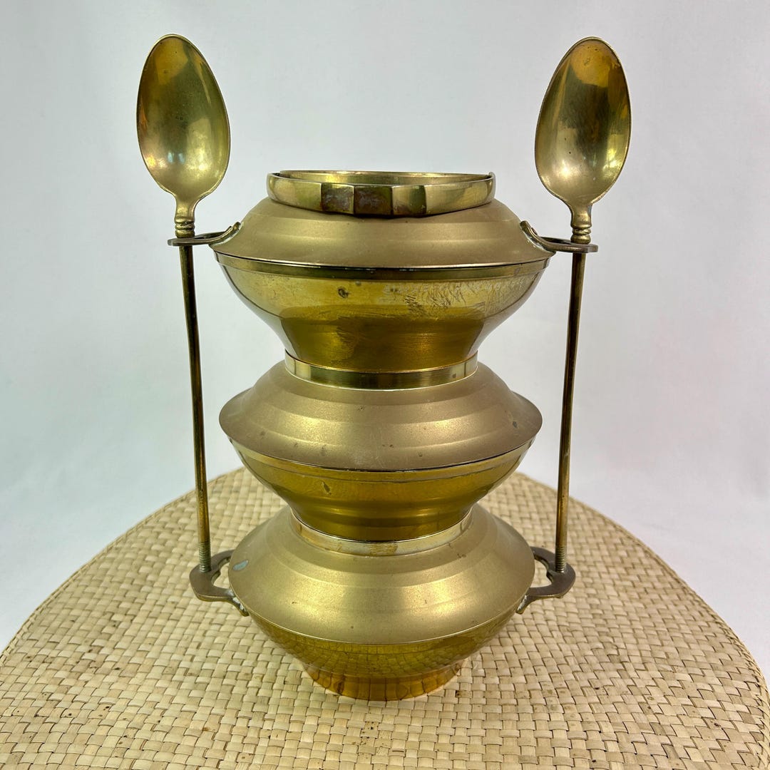 Vintage Brass Tiffin Lunch Box: Indo-asian Stacking Bowls & Spoons - Etsy