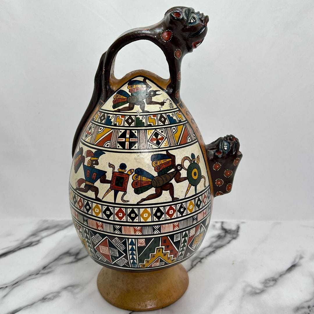Vintage Inca Handmade Clay Cusco Peru Pottery Art Jug Hand Painted ...