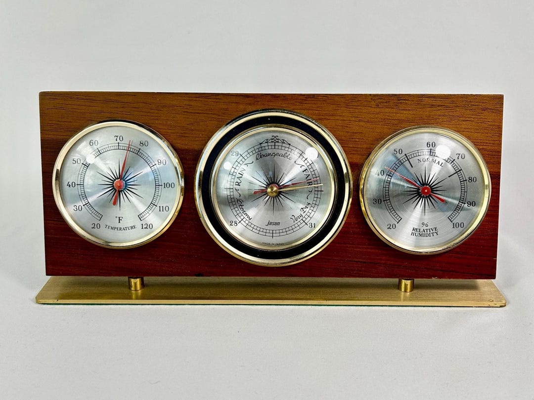 Vintage 70s Jason Barometer Temperature Humidity Wood Case Desktop ...