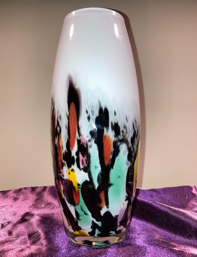 Vintage Fidrio Coral Art Glass Vase: Layered Colour Design, Mouth-blown ...