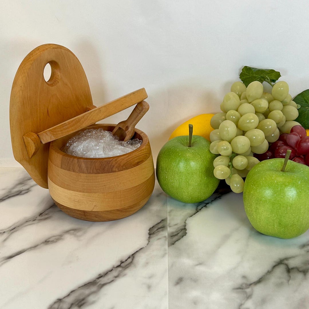 Hand Crafted Wooden Lidded Salt Cellar With Scoop Round Salt Bin ...