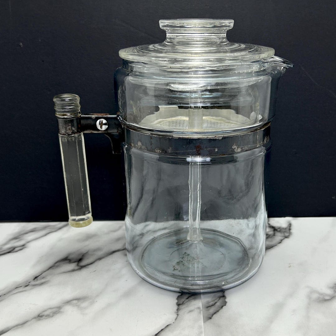 Vintage Pyrex Flameware Coffee Percolator: Blue Tint, Octagon Handle ...
