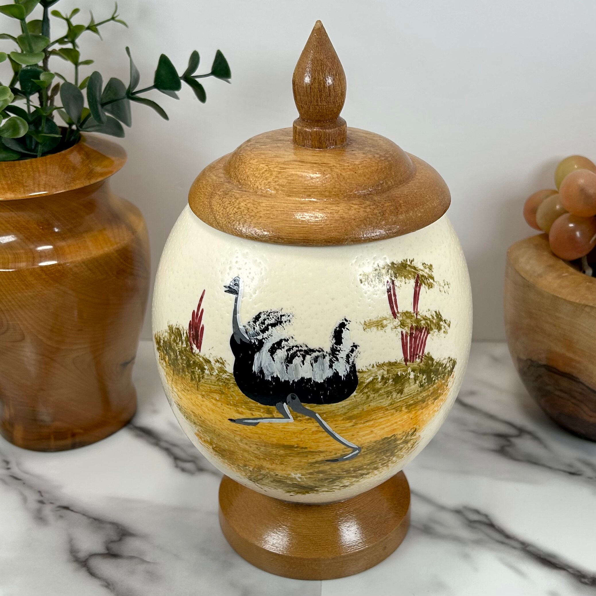 Vintage Hand-painted Handcrafted Real Ostrich Egg Jewelry Trinket ...