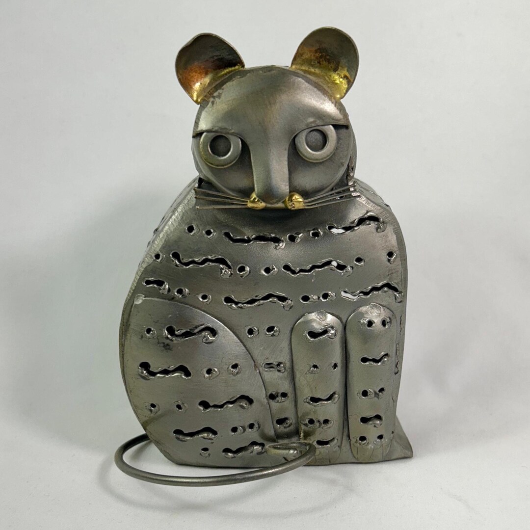 Vintage Soldered Silver Metal Cat Tealight Holder - Mexican Folk Art - Etsy