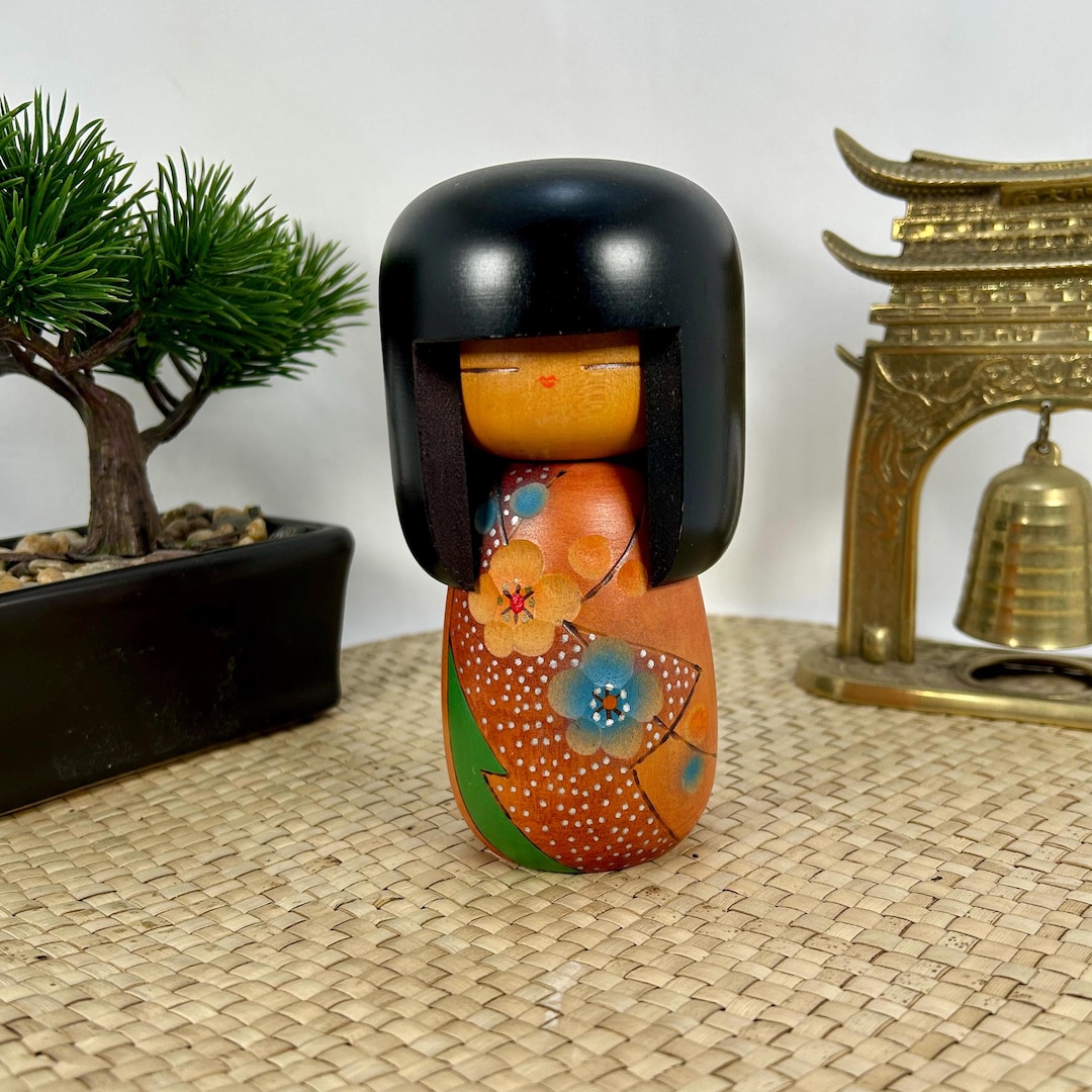 Vintage Sosaku Kokeshi Wood Okappa Doll Dreaming Eyes Bobbed Hair ...