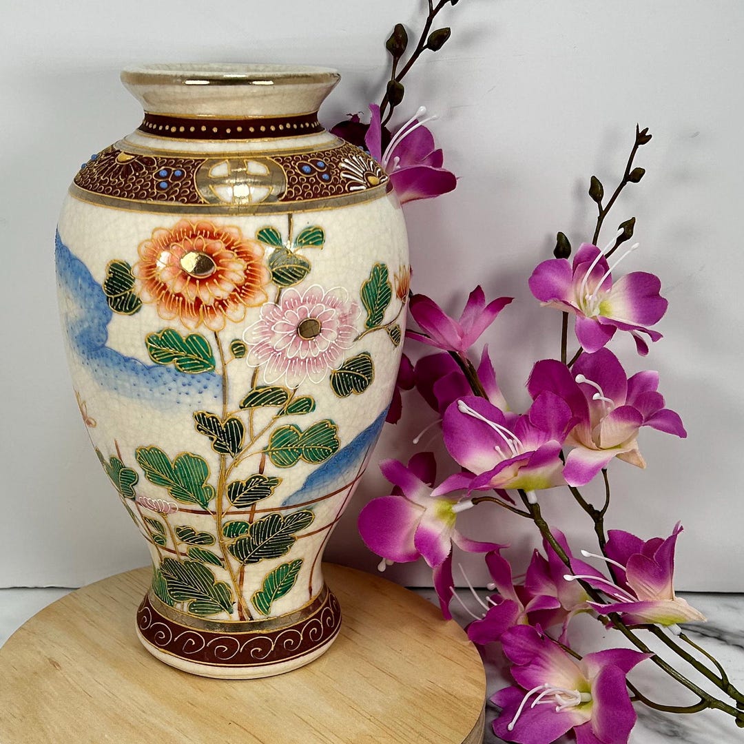 Signed Satsuma Vase by Kusube Sennosuke: Japanese Moriage Ceramic ...