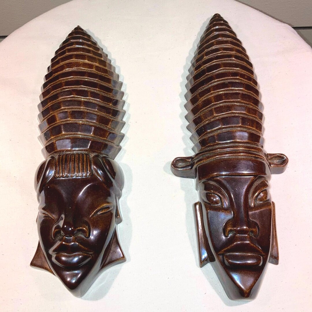Vintage Mallory Ceramic Studio Tribal Masks Resembling African Royalty ...