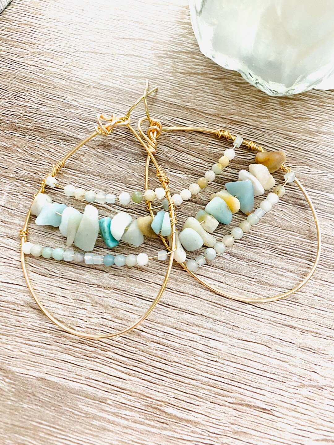 Beaded Dangle Hoop Earrings, Beach Hoop Earrings, Shell Boho Dangles ...