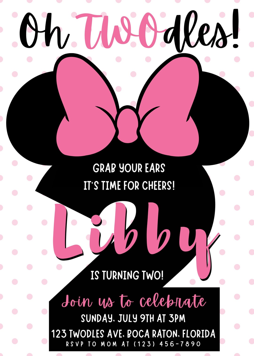 Oh Twodles- Minnie Mouse Birthday Invitation - Etsy