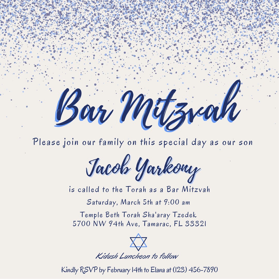 Bar Mitzvah Invitation- Blue - Etsy