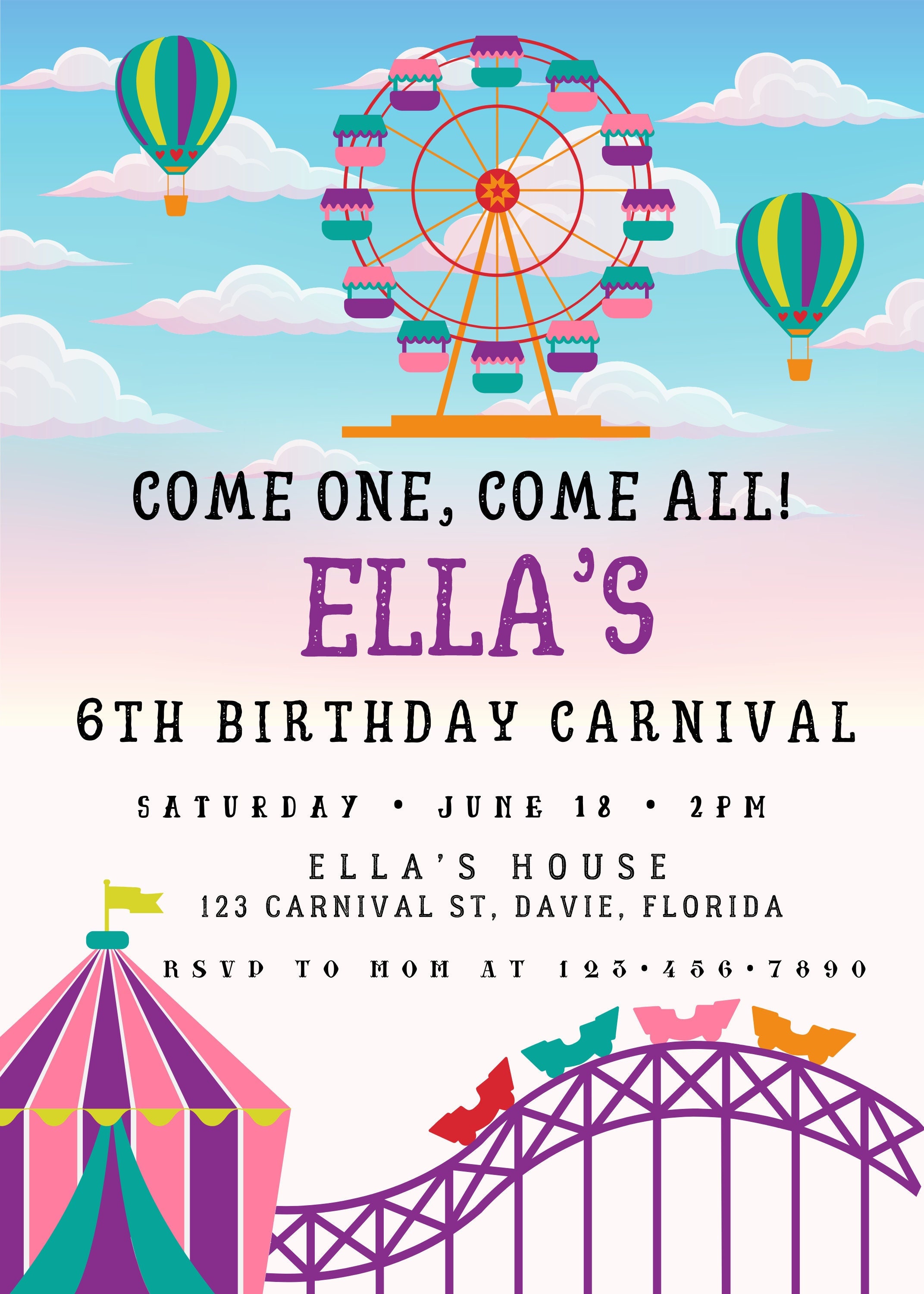 Carnival Theme Birthday Invitation - Etsy