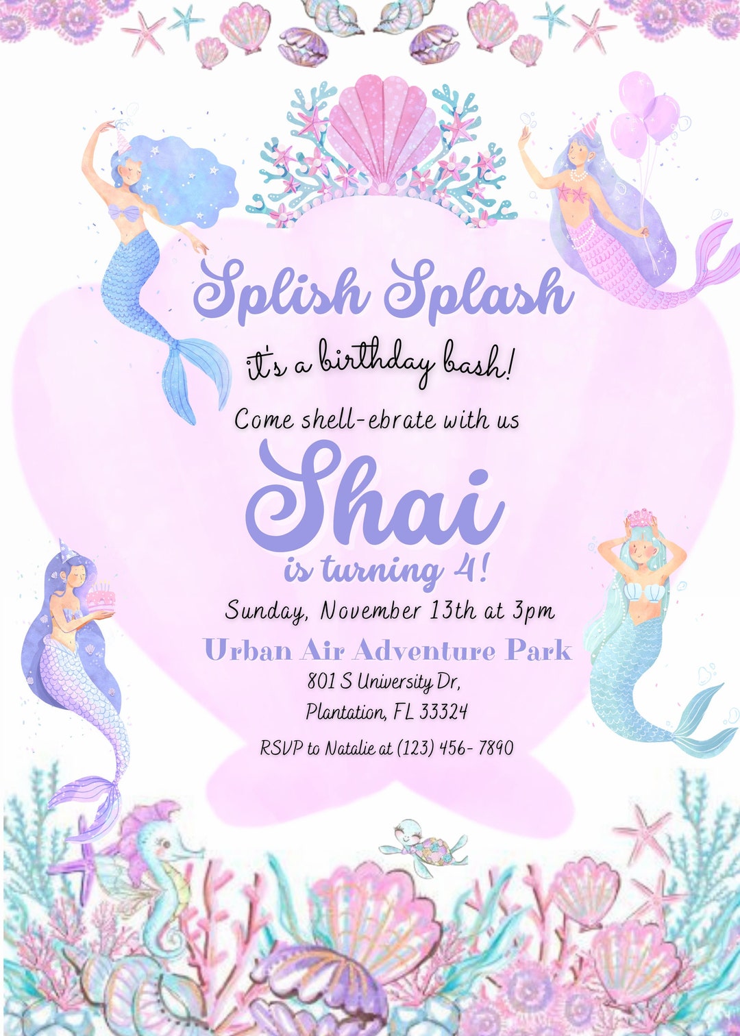 Mermaid Theme Birthday Party Invitation - Etsy