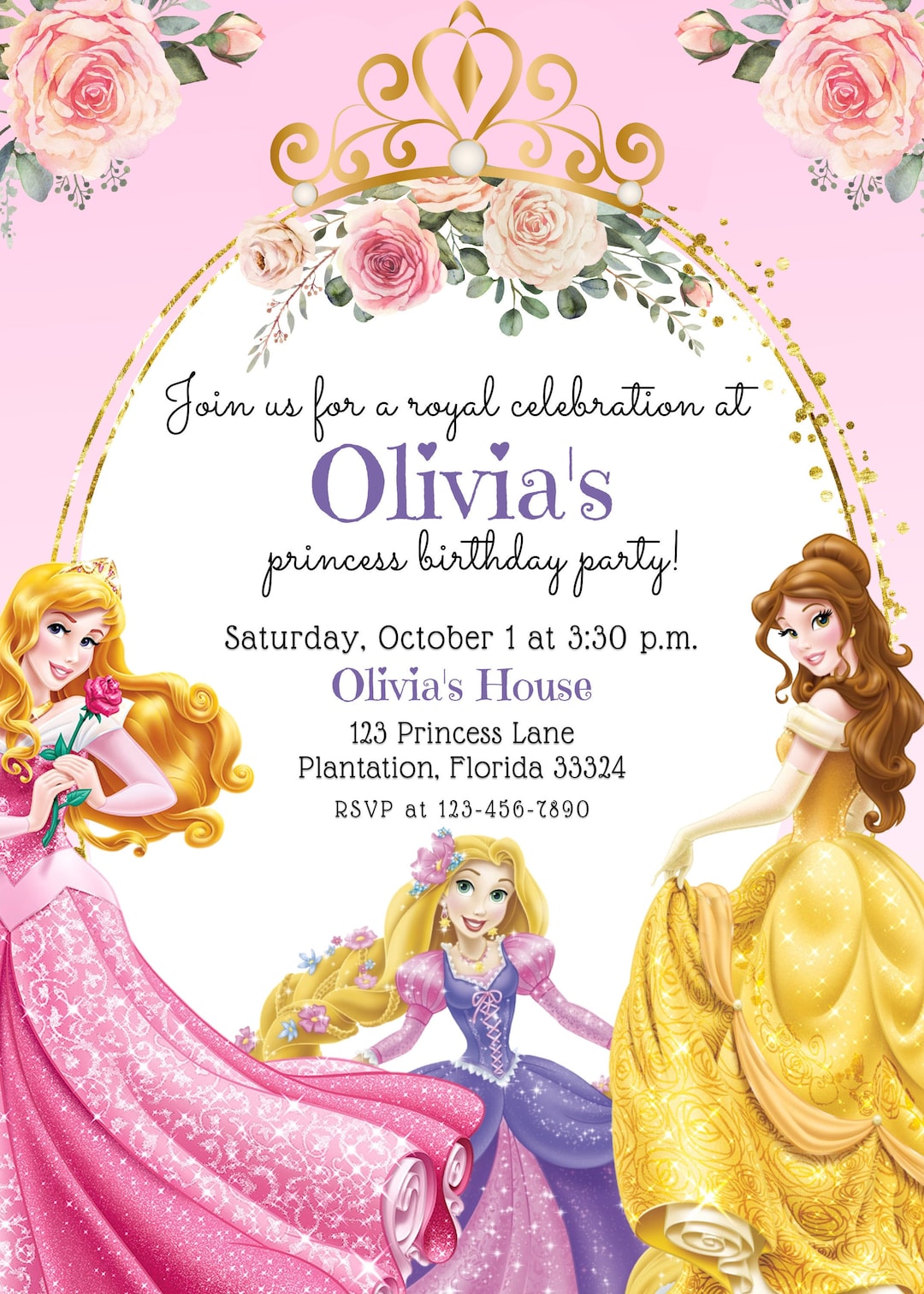 Disney Princess Birthday Party Invitation - Etsy