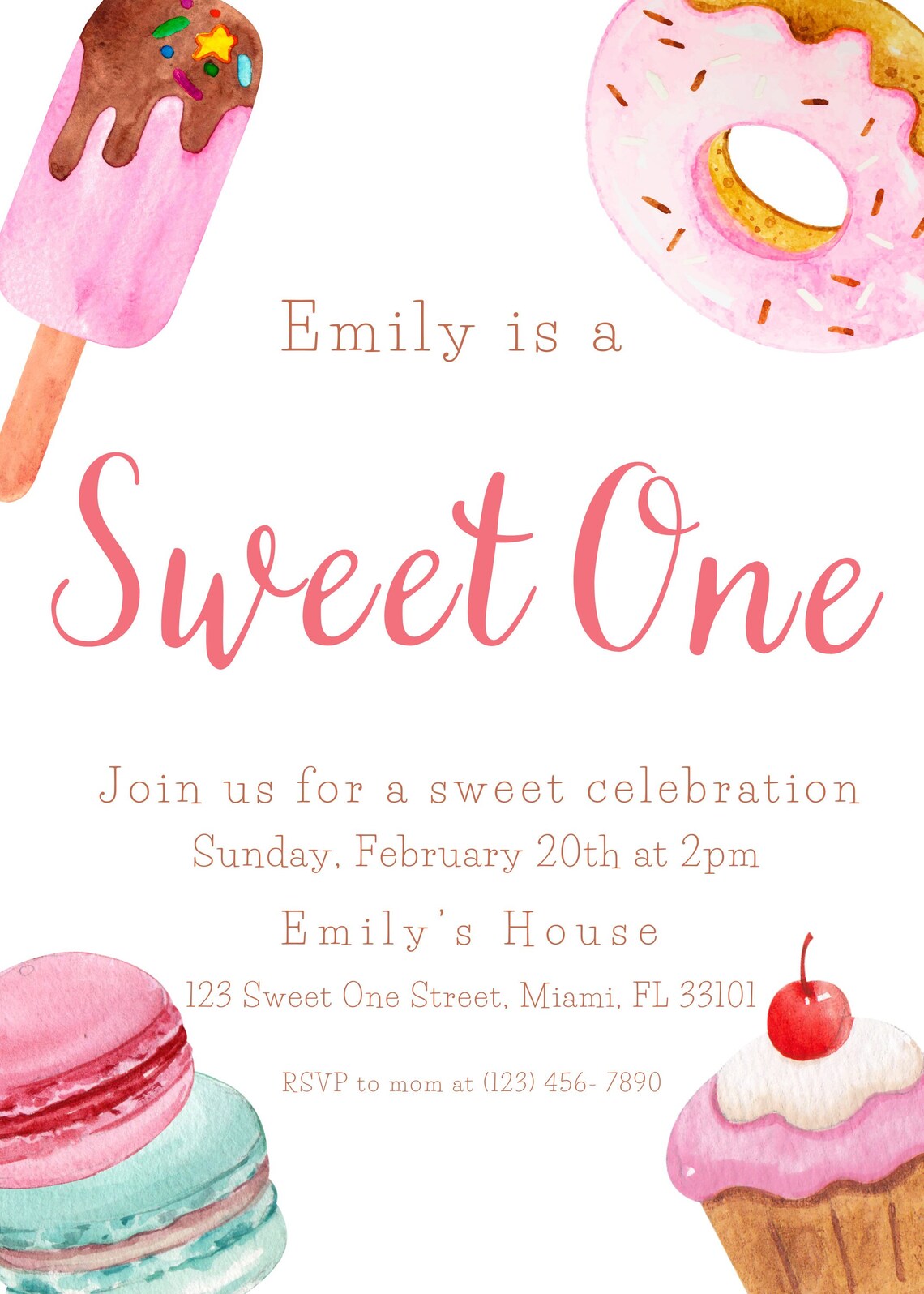 A Sweet One- First Birthday Invitation - Etsy