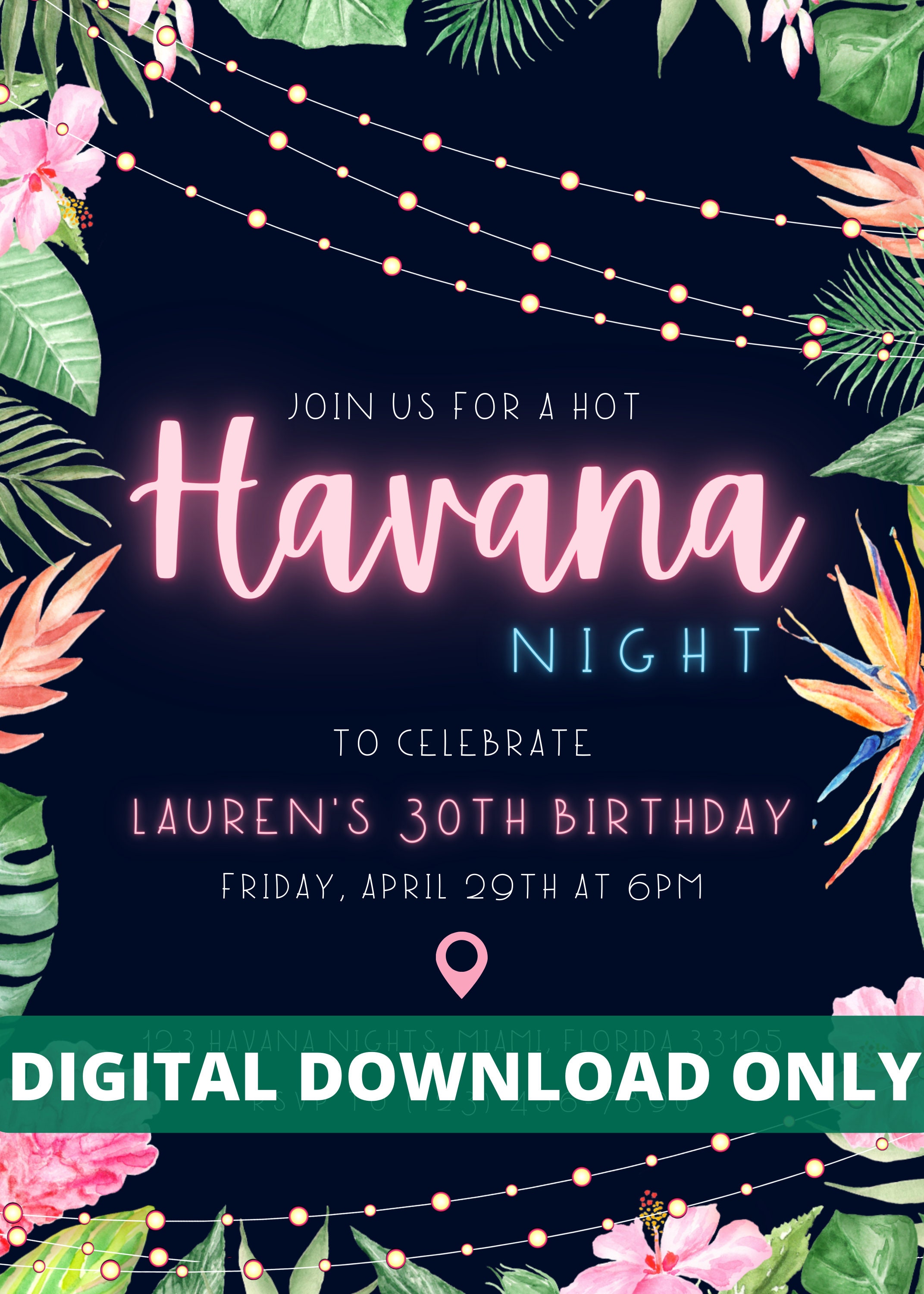 Havana Nights Birthday Invitation - Etsy