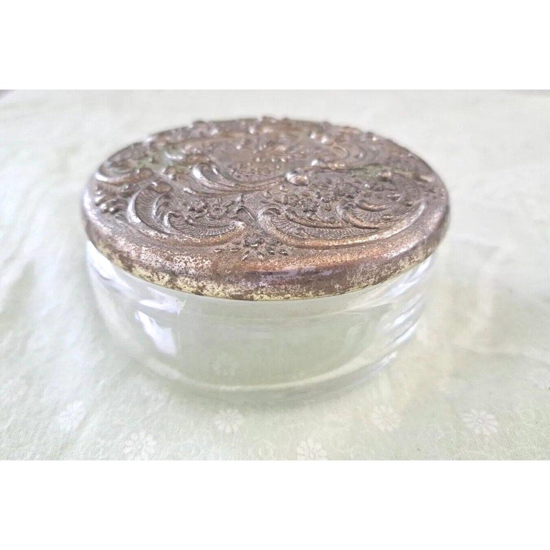 Vintage Glass Powder Jar With Silver Lid Vanity Powder Jar Luxury ...