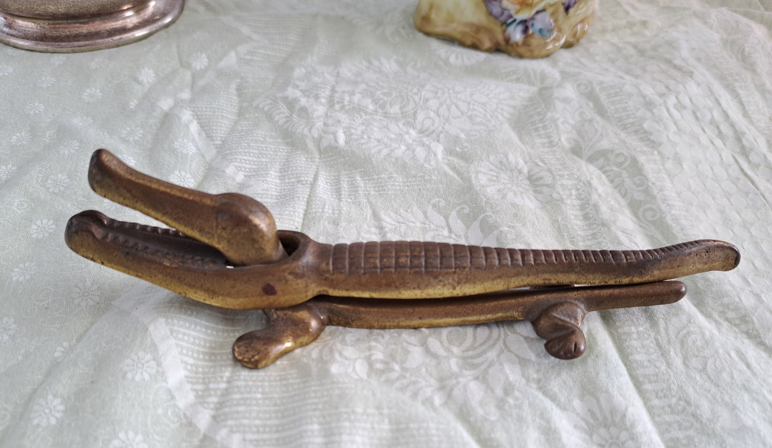 Vintage MCM Alligator Crocodile Figural Nutcracker Heavy Antiqued Brass ...