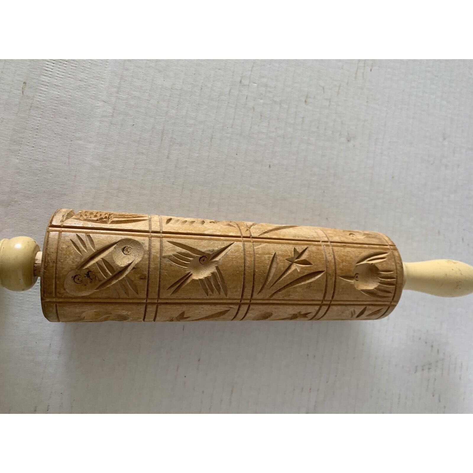 Vintage Springerle Carved Wood Rolling Pin German Cookie Mould Bird ...