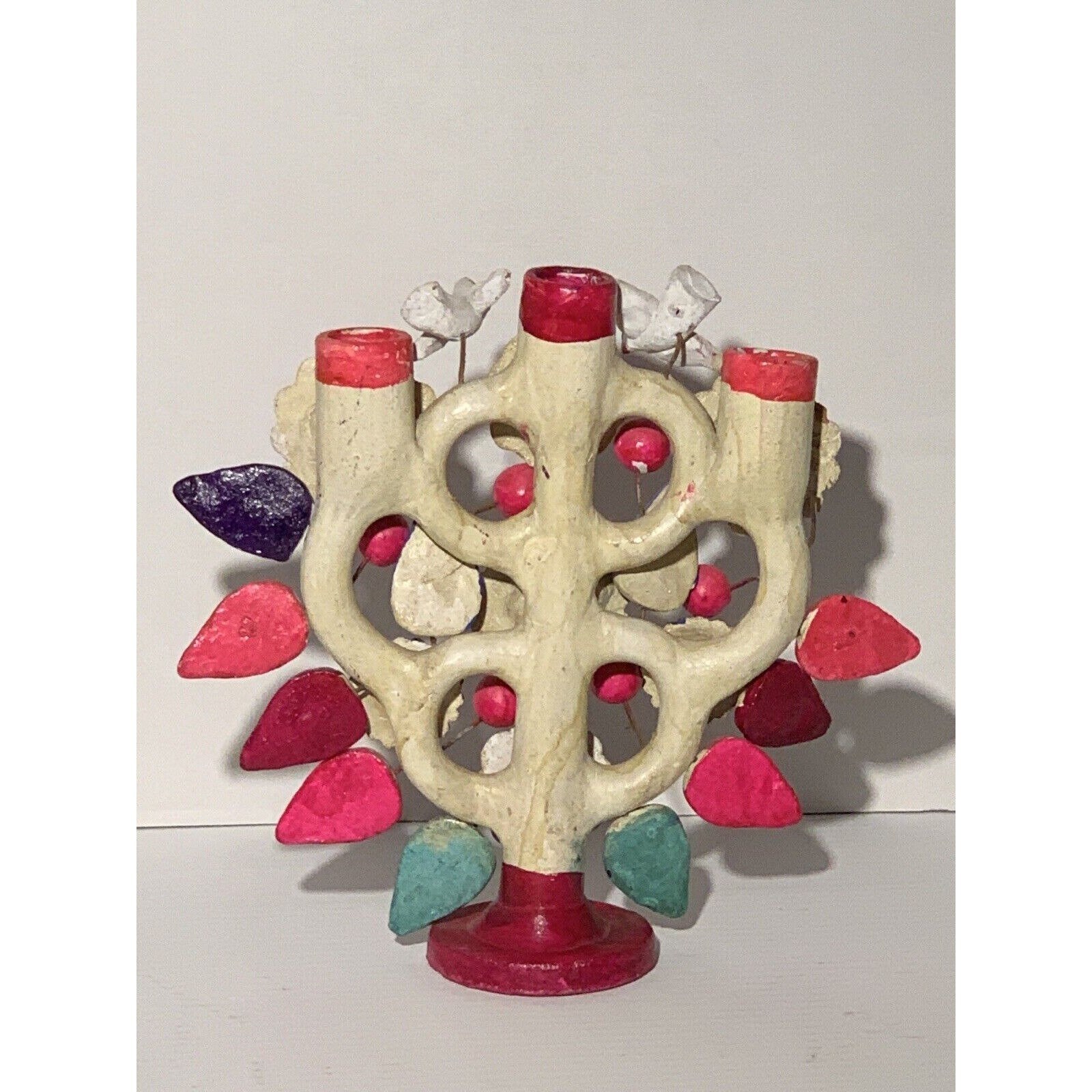 Mexican Tree of Life Pottery 3 ARM CANDELABRA Sculpture 10'' Candle ...