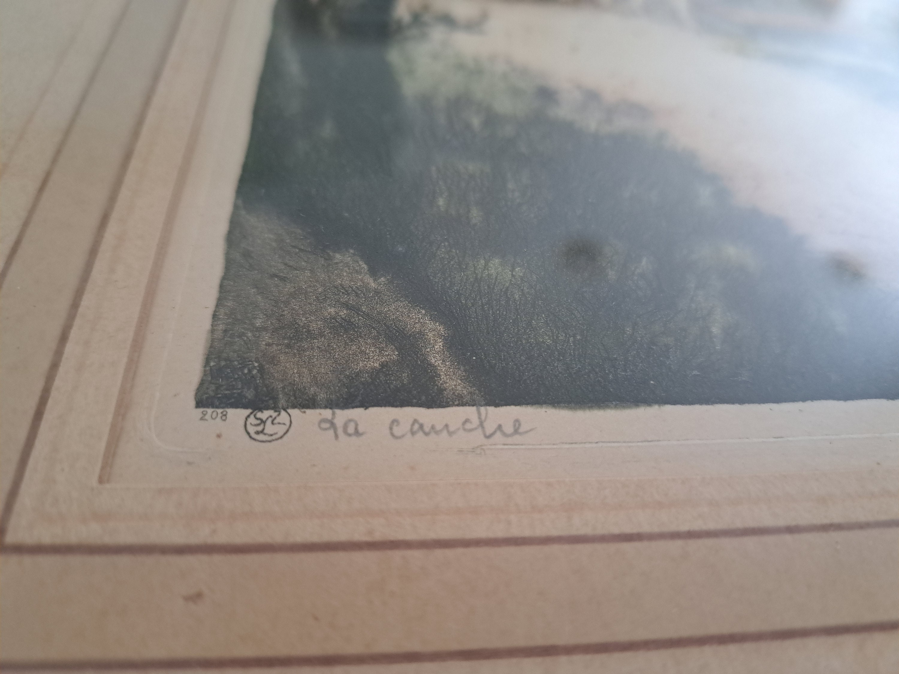 Vintage Signed Colored Etching "along the Lake" Pathway Along a Lake ...