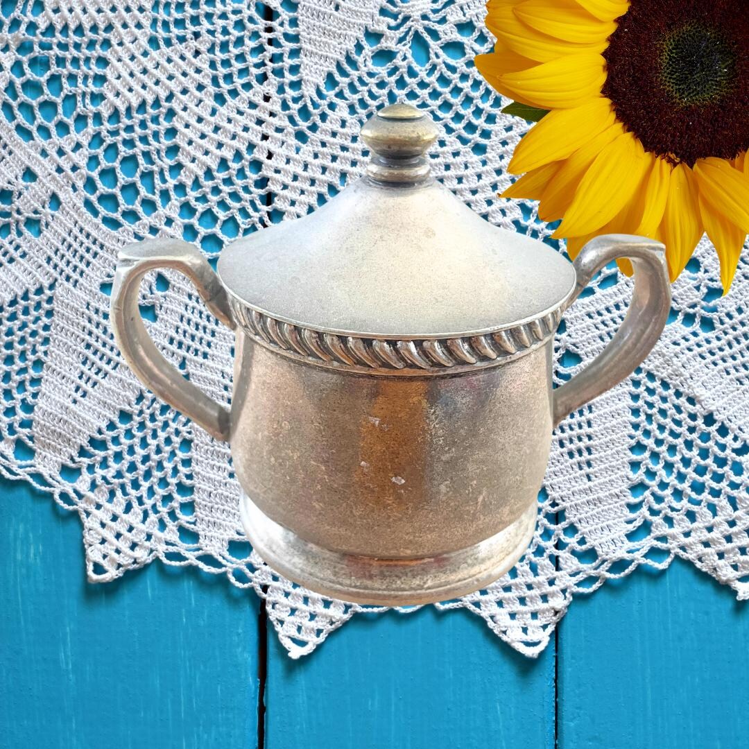 Vintage Antique Style Grand Silver Co Nickel Silver Hinged Sugar Bowl ...