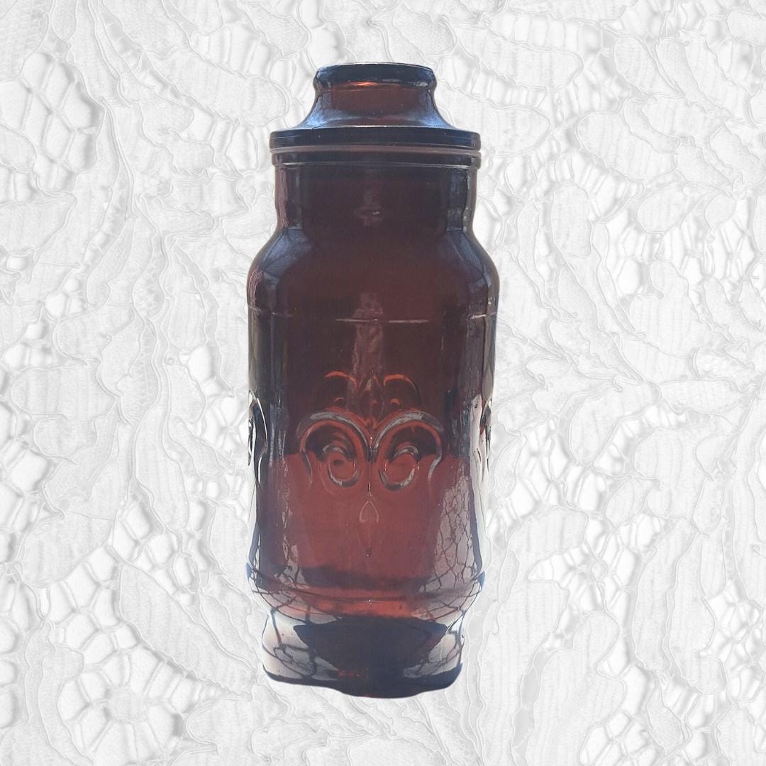 VTG Borden Cremora Apothecary Amber Whiskey Glass Canister Jar Fleur-de ...