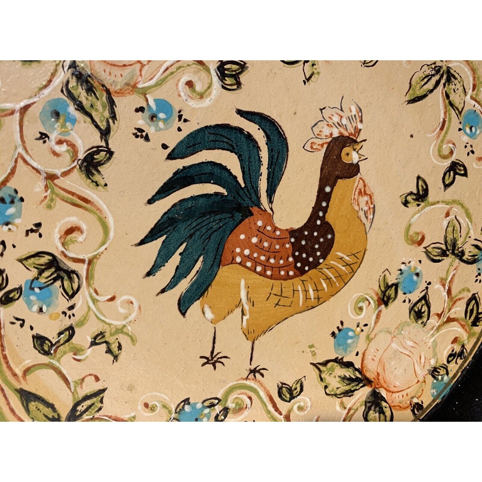 Black & Cream Paper Mache Tole Tray French Country Rooster Vines ...