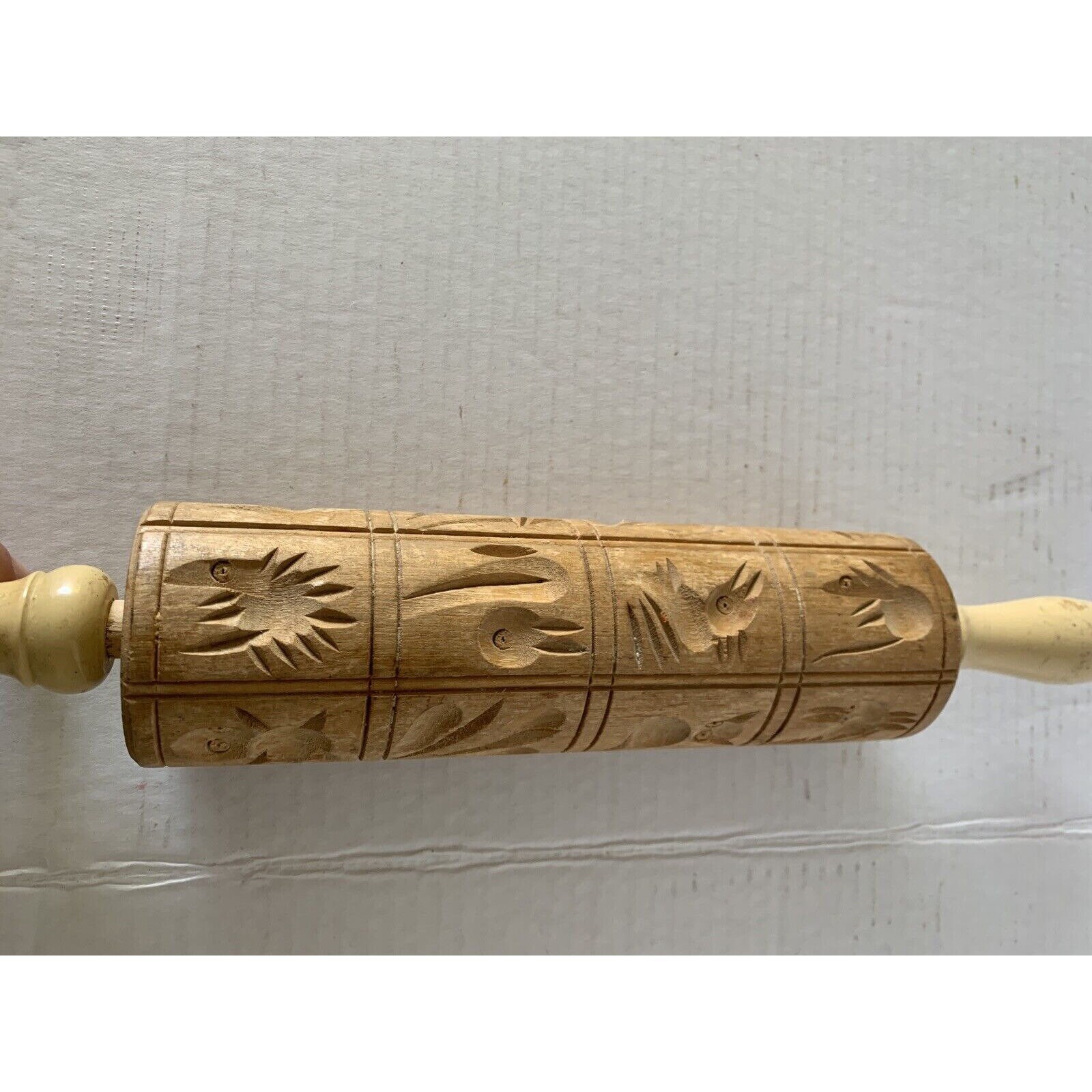 Vintage Springerle Carved Wood Rolling Pin German Cookie Mould Bird ...