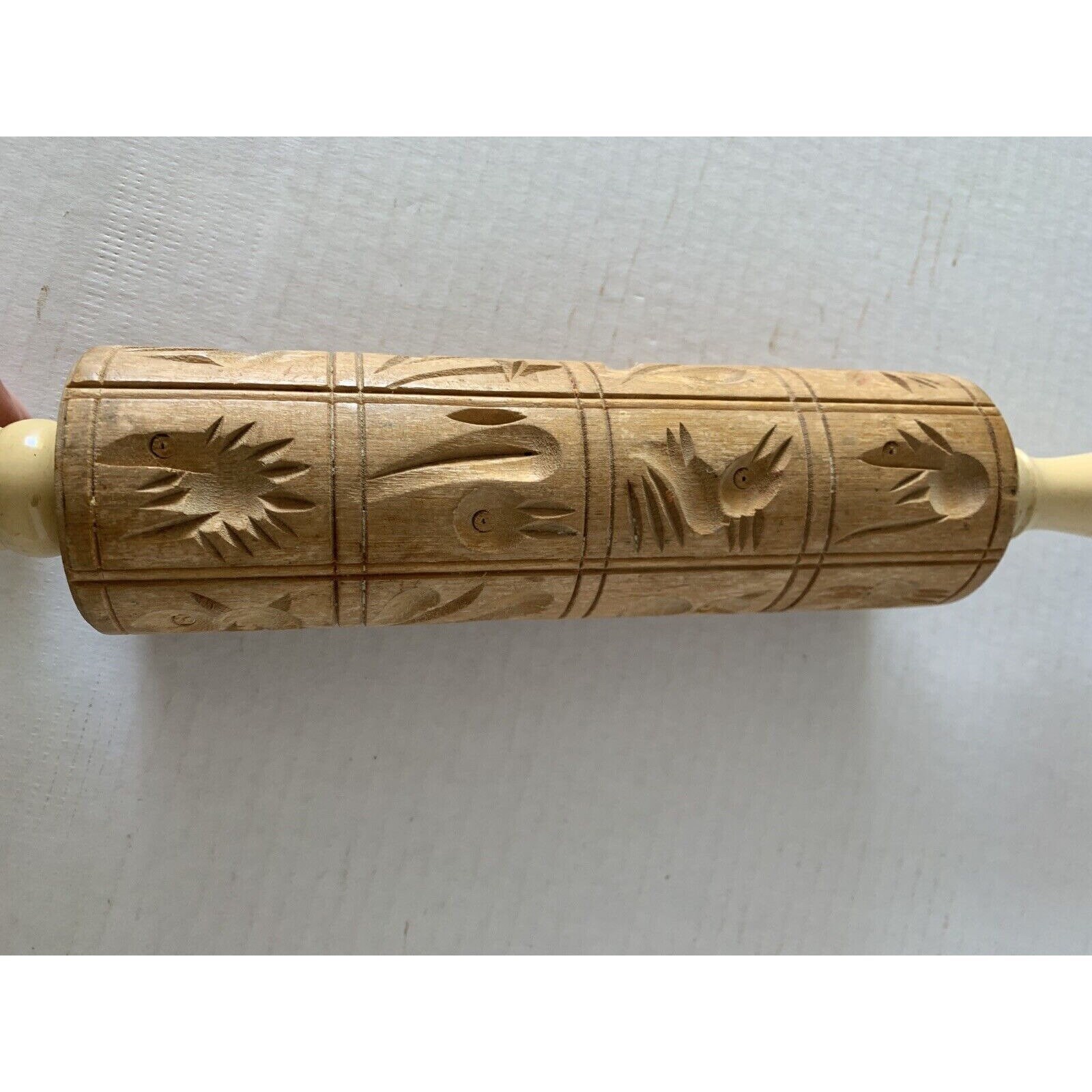 Vintage Springerle Carved Wood Rolling Pin German Cookie Mould Bird ...