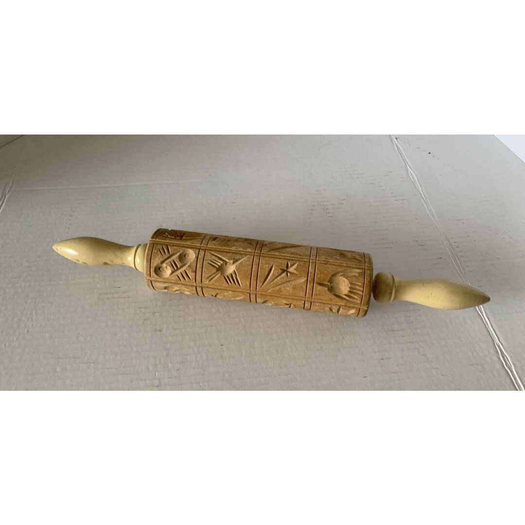Vintage Springerle Carved Wood Rolling Pin German Cookie Mould Bird ...