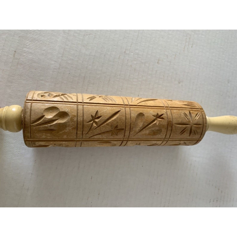 Vintage Springerle Carved Wood Rolling Pin German Cookie Mould Bird ...