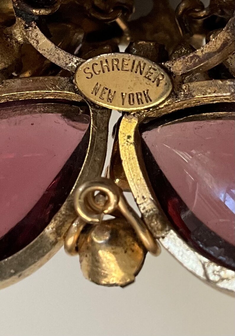 VINTAGE Schreiner,new York, Signed,amethyst Rhinestone Brooch,pin ...