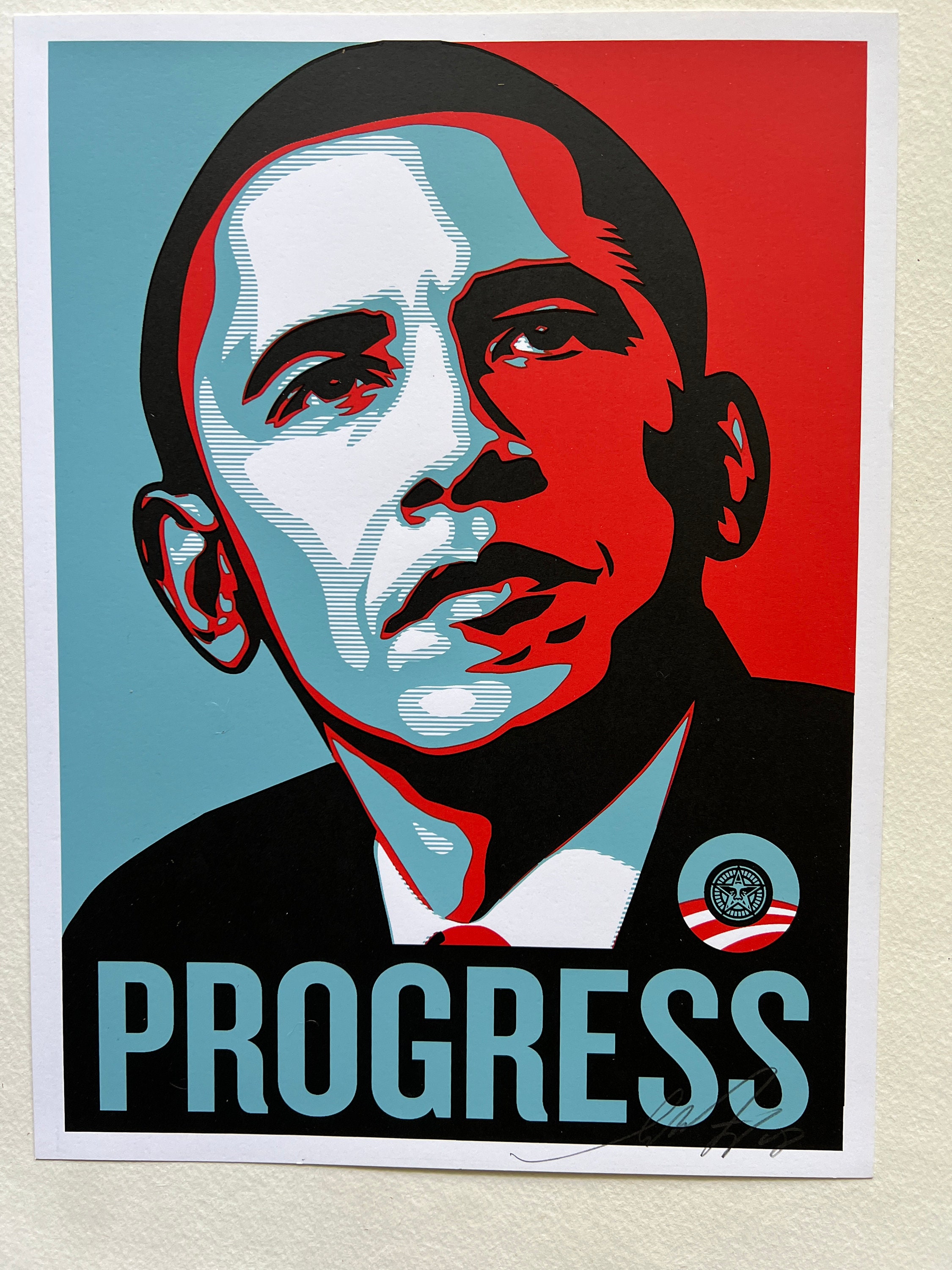 Obama Progress Poster on Heavy Paper Signed by Shepard Fairey 2008,9x12 ...