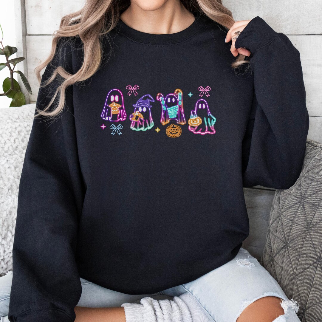 Neon Ghost Sweatshirt, Dancing Ghosts Halloween Shirt, Cute Coquette ...