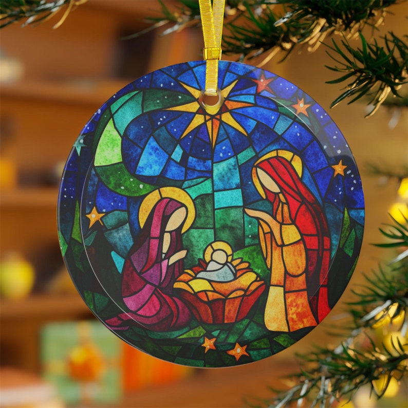Nativity Ornament, Christmas Nativity Scene, Stained Glass Manger ...