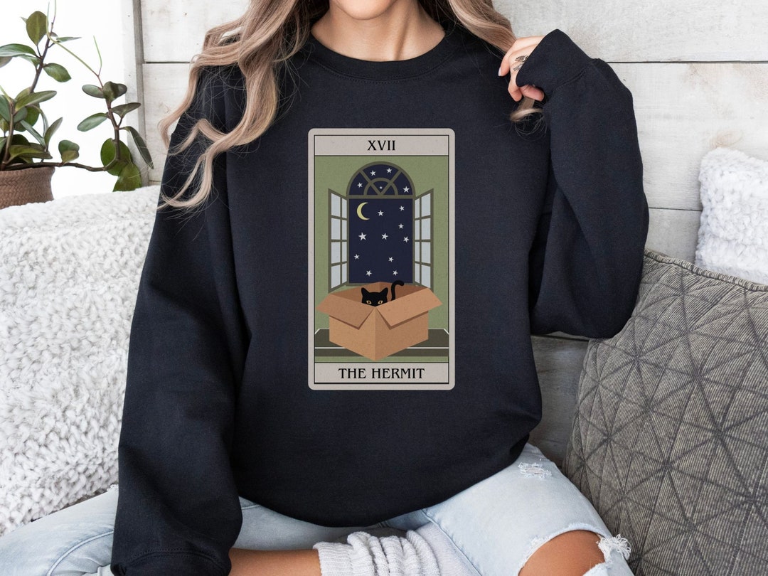 The Hermit Black Cat Tarot Card Sweatshirt, Cat Mom Gift, Crazy Cat ...
