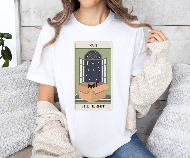 The Hermit Black Cat Tarot Card Shirt, Cat Mom Gift, Crazy Cat Lady Tee ...