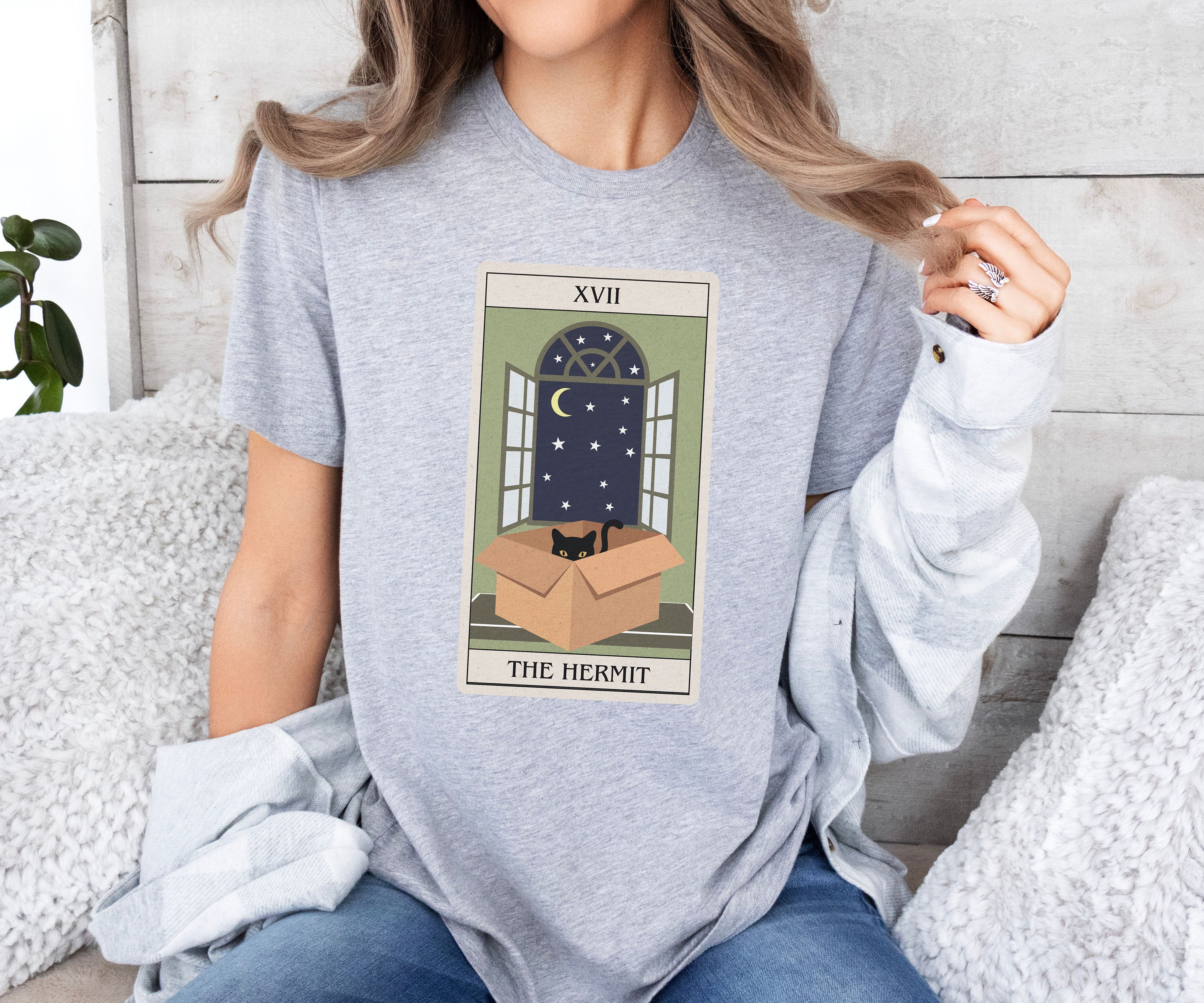 The Hermit Black Cat Tarot Card Shirt, Cat Mom Gift, Crazy Cat Lady Tee ...