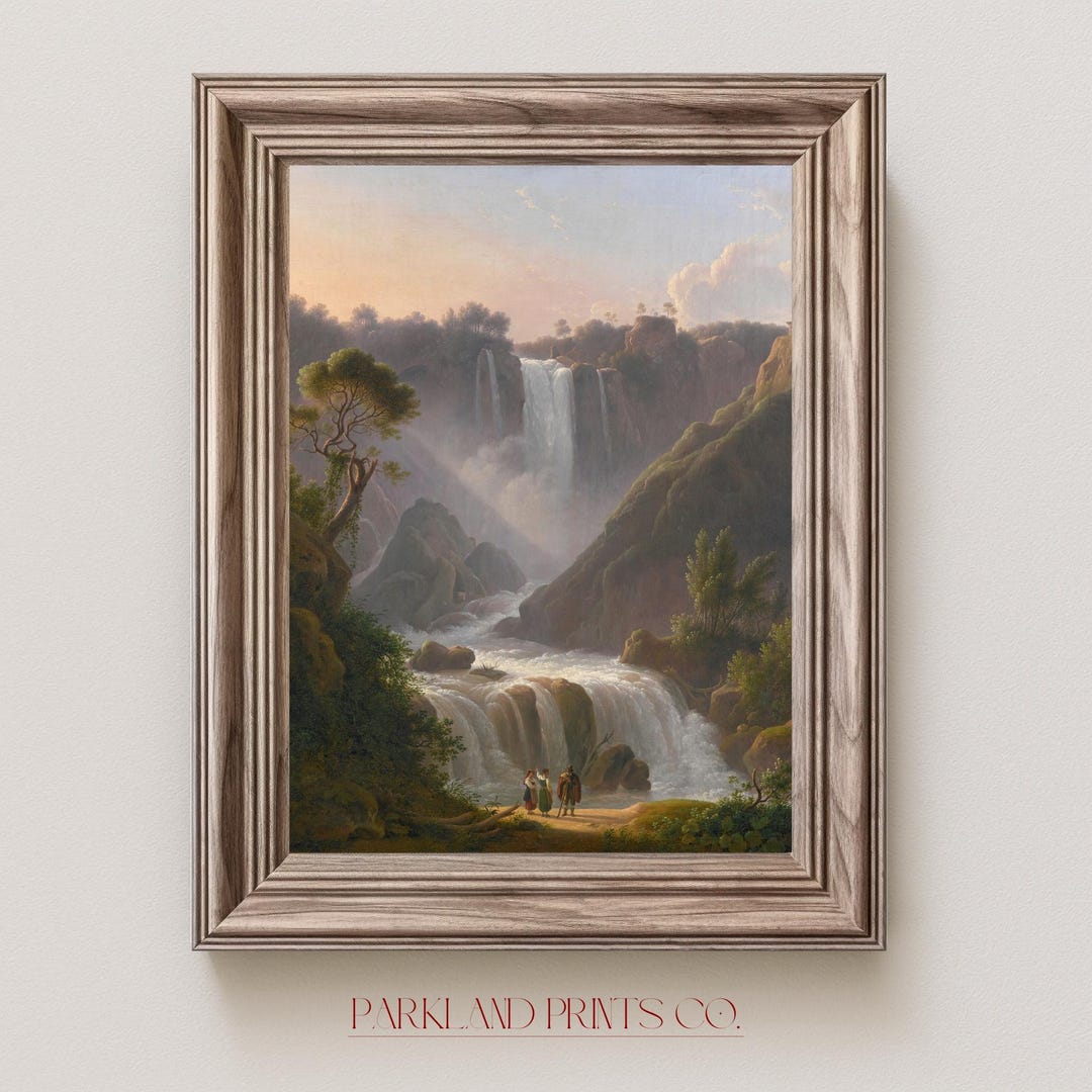 Vintage Waterfall Painting | Antique Landscape Art Print - Etsy