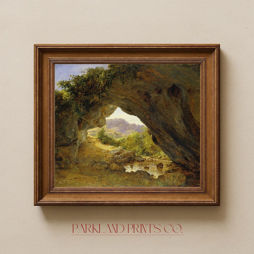 Cave Grotto Landscape Print | Natural Stone Archway With Mountain Vista ...