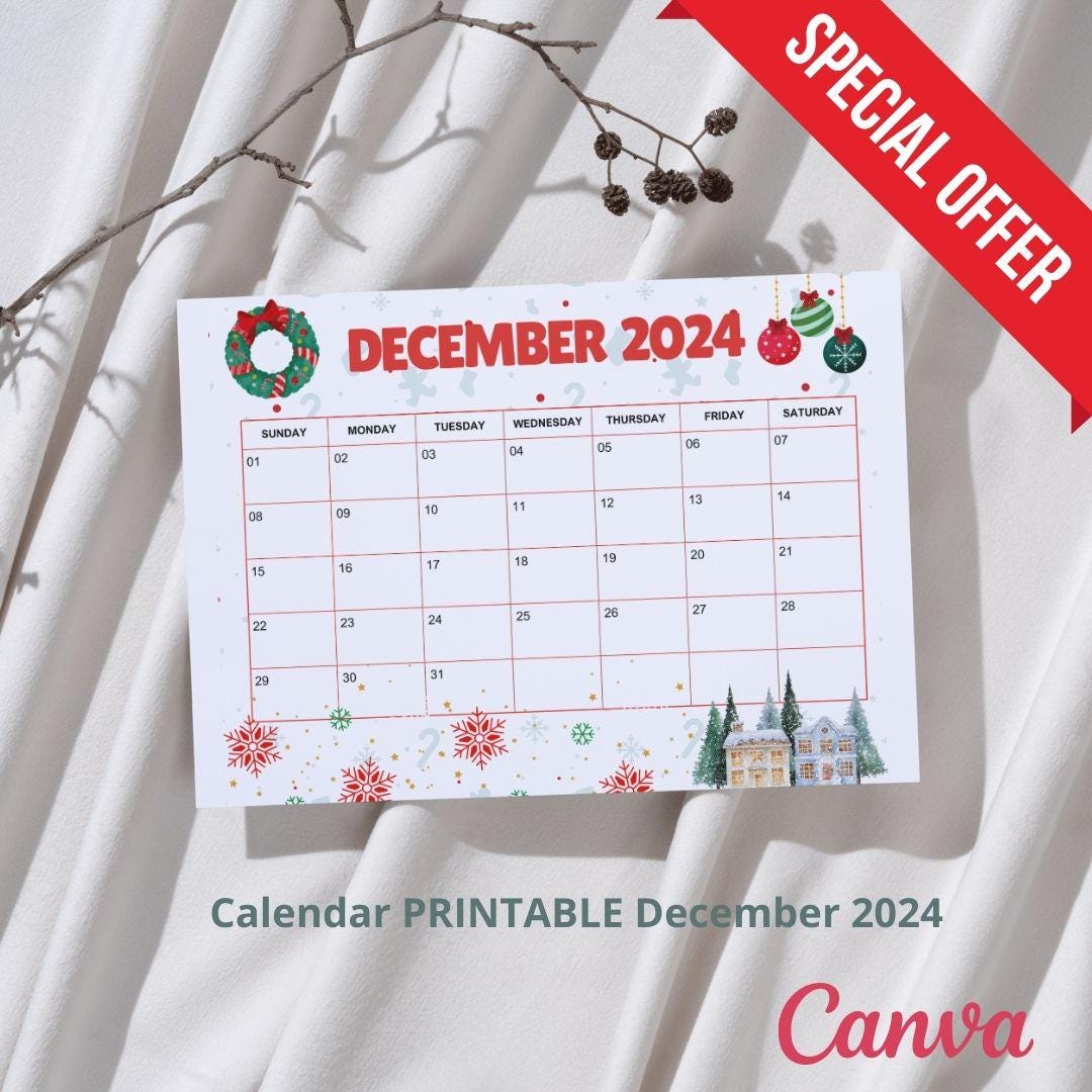 Editable Calendar December 2024, Christmas Calendar With Christmas ...