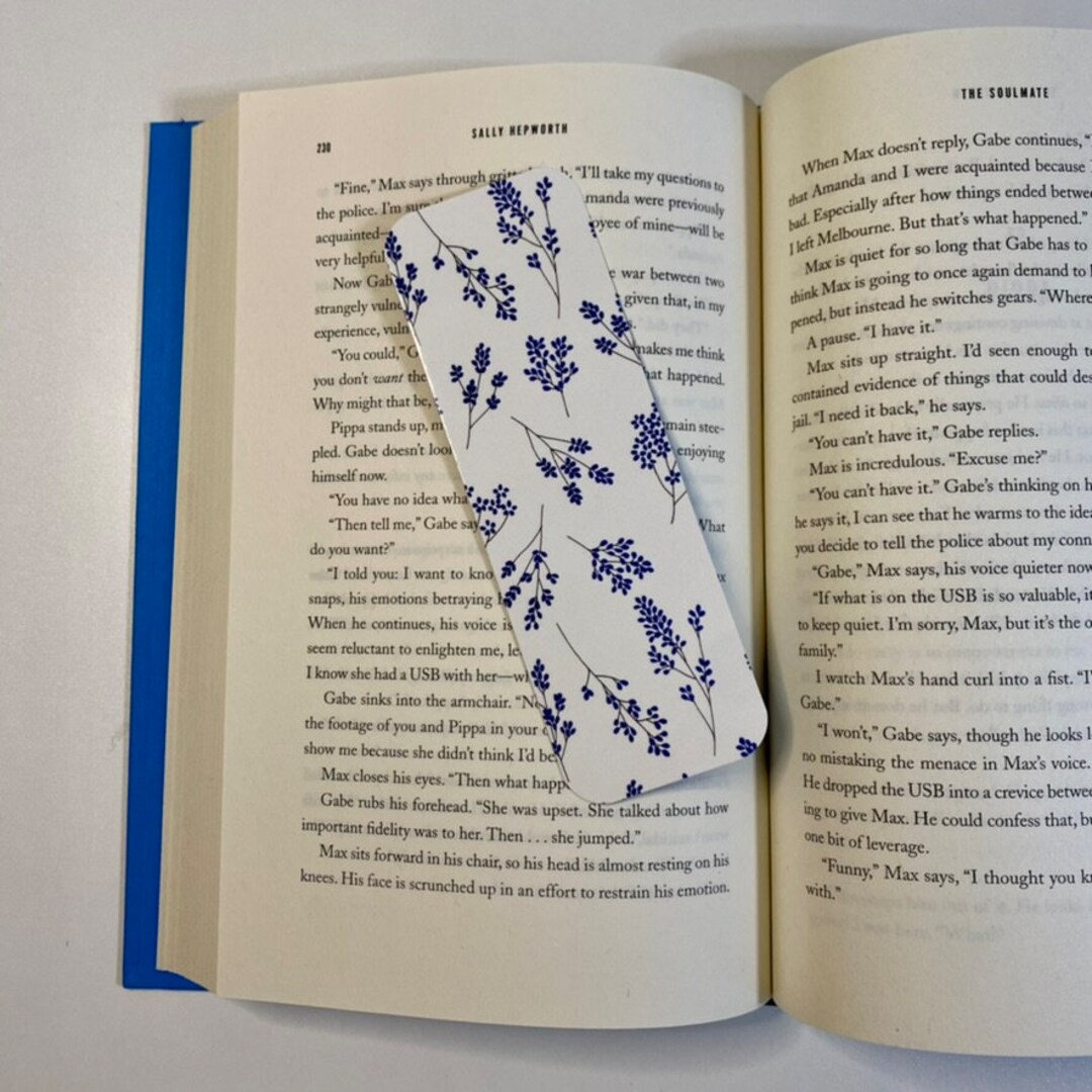 Blue Floral Bookmark, Double Sided Bookmark, Book Club Gift, Book Lover ...