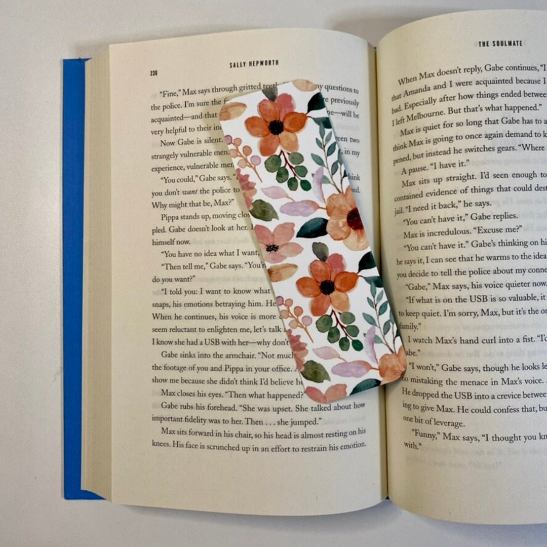 Peach Floral Bookmark, Double Sided Bookmark, Book Club Gift, Book ...
