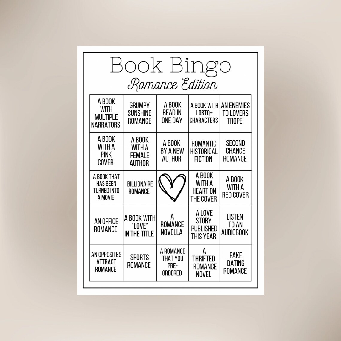 Book Bingo Sticker-romance Edition Book Journal Sticker - Etsy