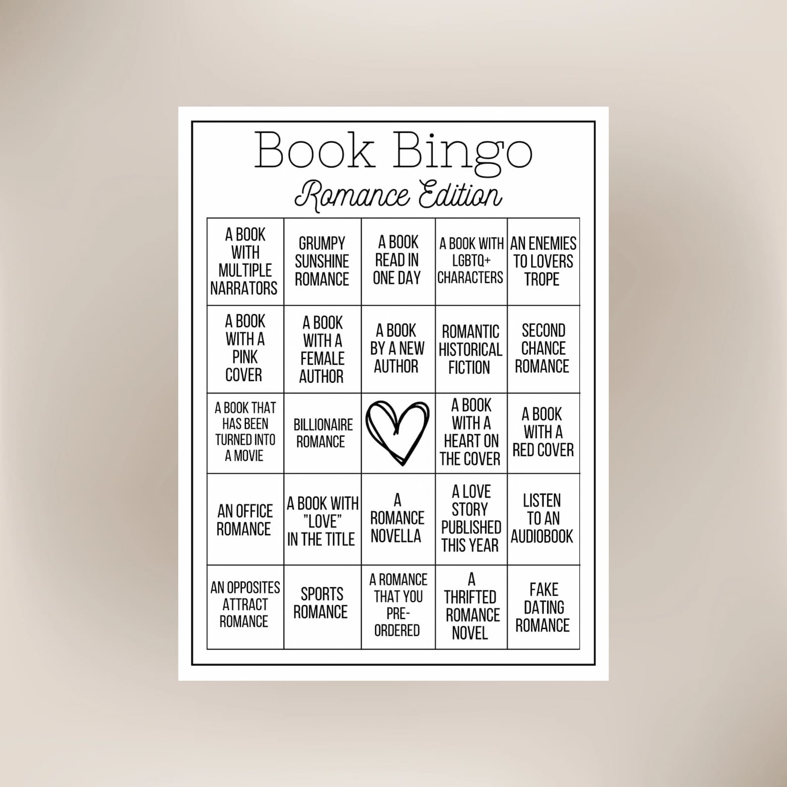 Book Bingo Sticker-romance Edition, Book Journal Sticker, Reading ...