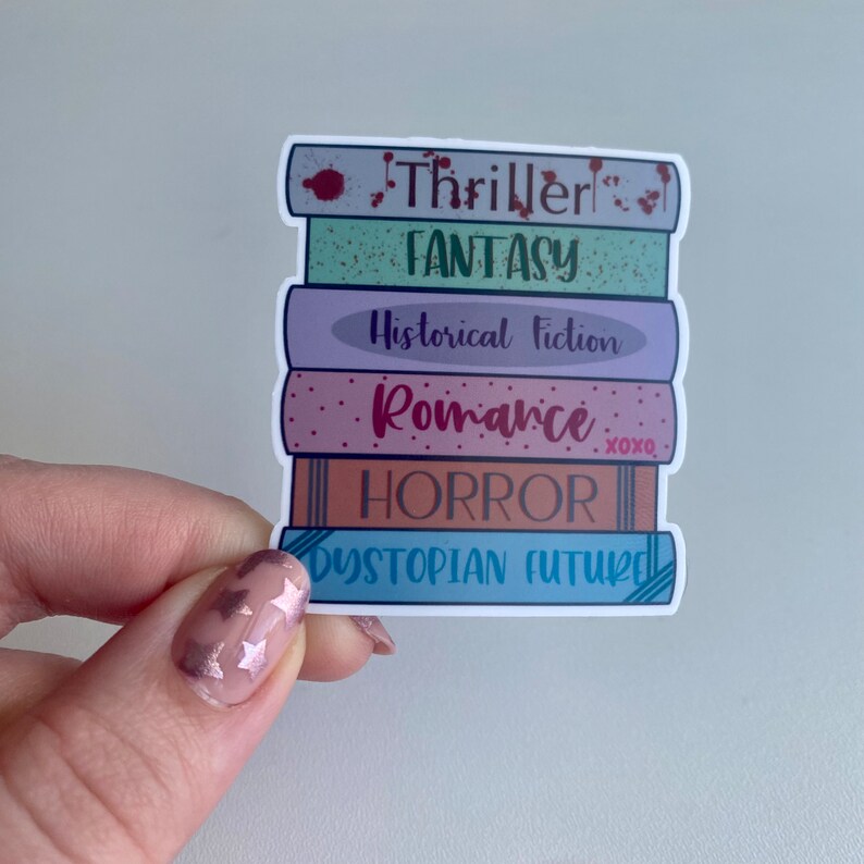 Book Genre Sticker, Book Stack Sticker, Book Lover Sticker, Book ...