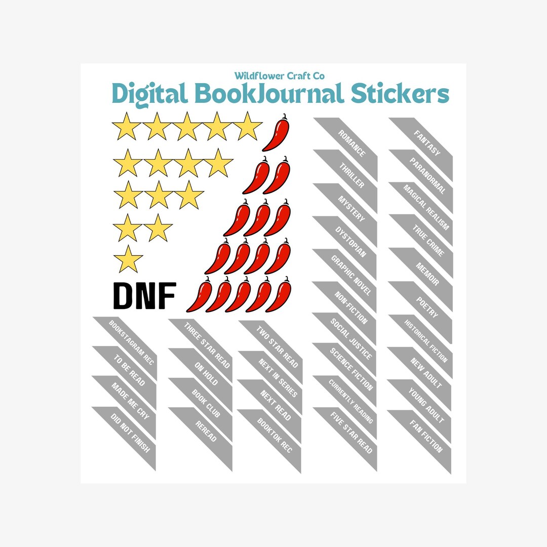 Digital Book Journal Stickers, Digital Reading Journal, Book Review ...